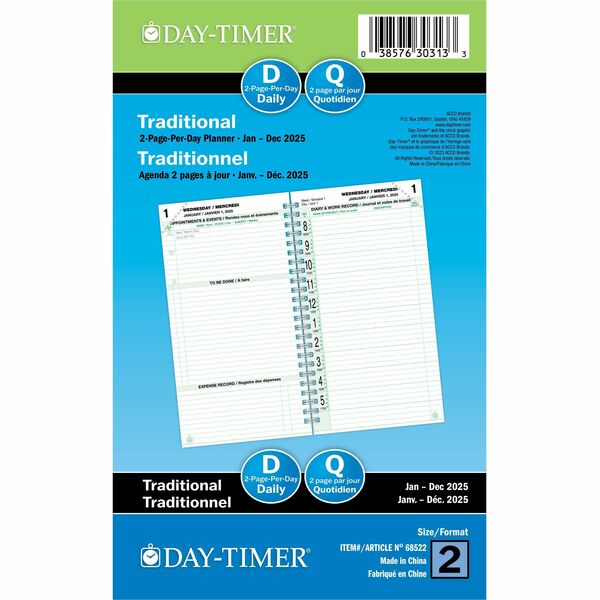 Day-Timer Planner Refill - Pocket Size - 12 Month - January 2025 - Dec ...